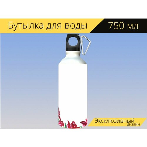 Бутылка фляга для воды "Розы, край, область" 750 мл. с карабином и принтом