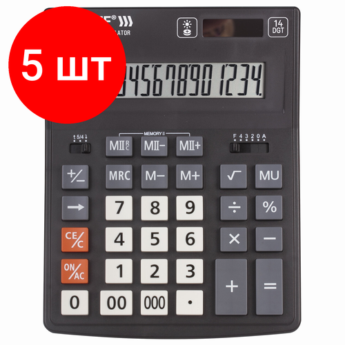 Комплект 5 шт, Калькулятор настольный STAFF PLUS STF-333 (200x154 мм), 14 разрядов, двойное питание, 250416