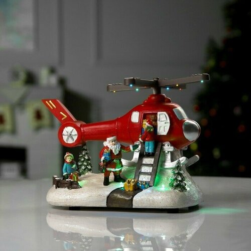 Светодиодная фигура 'Вертолет и Дед Мороз' 31.5 х 18 х 18 см, полистоун, батарейки ААх3 (не в комплекте), USB, свечение мульти