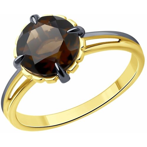 Кольцо Diamant, желтое золото, 585 проба, раухтопаз, размер 18