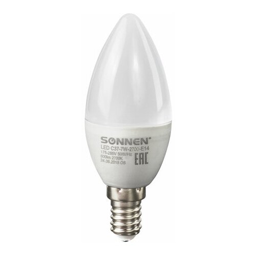 Лампа светодиодная SONNEN 453711, E14, C37, 7 Вт, 2700 К
