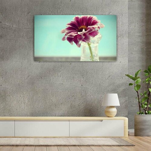 Картина на холсте 60x110 LinxOne "Цветок, лепестки, вазочка, окно" интерьерная для дома / на стену / на кухню / с подрамником