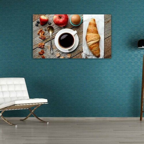 Картина на холсте 60x110 LinxOne "Яблоки завтрак круассан орехи" интерьерная для дома / на стену / на кухню / с подрамником