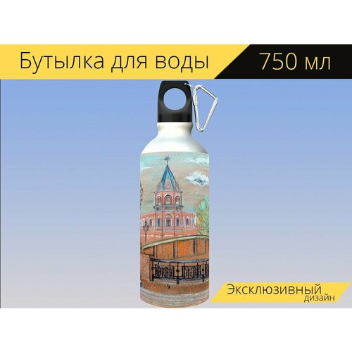 Бутылка фляга для воды "Воронеж, каменный мост, исторический город" 750 мл. с карабином и принтом