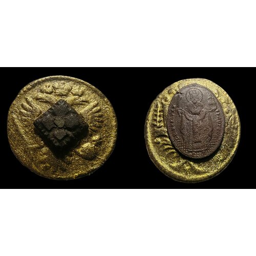 Христианский оберег - артефакт "Карманная иконка" Монета денга, икона Николая Можайского, средневековый крест.
