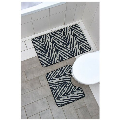Набор ковриков для ванны и туалета Доляна «Зебра», 2 шт: 50×80 см, 50×40 см