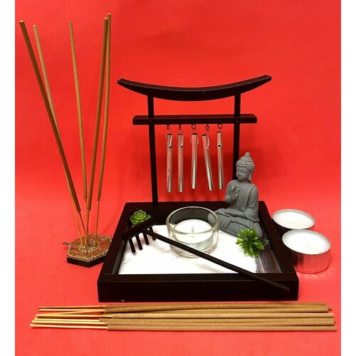 Подставка для благовоний Будда в саду. Набор для медитации с ароматическими палочками и свечами.