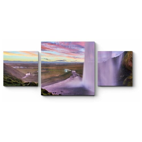 Модульная картина Красивый закат на водопаде70x30