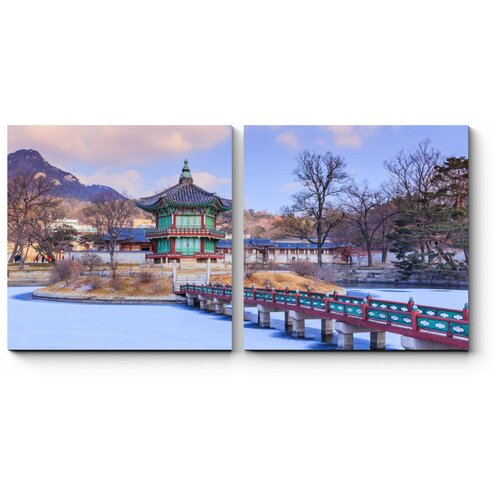 Модульная картина Кёнбоккун тихим зимним днем, Сеул 90x45