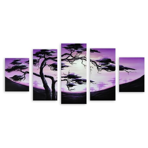 Модульная картина на холсте "Дерево в лучах заходящего солнца" 150x74 см