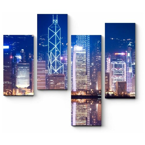 Модульная картина Ночной Гонконг в отражении водах бухты 144x135