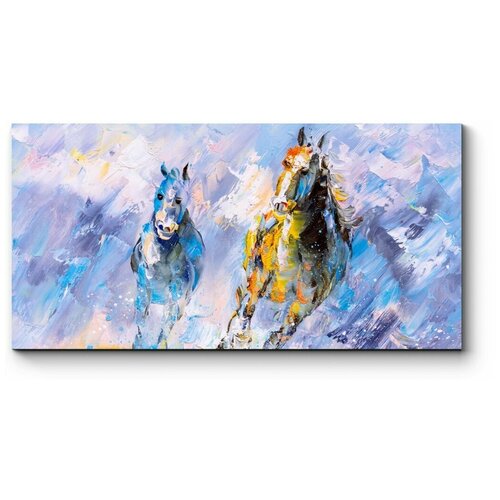 Модульная картина Бегущие лошади, масло 110x55