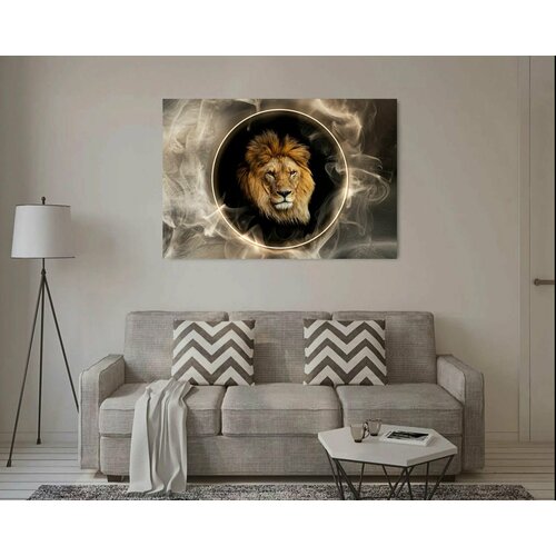 Картина "Взгляд Льва" интерьерная, на натуральном хлопковом холсте 120 на 80