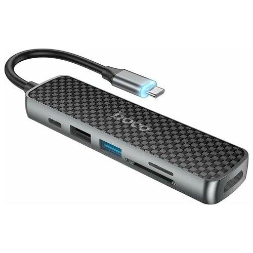 Хаб концентратор Type-C на HDMI + USB3.0 + USB2.0 + SD + TF + PD Hoco HB24 6-in1 / переходник разветвитель для Apple MacBook