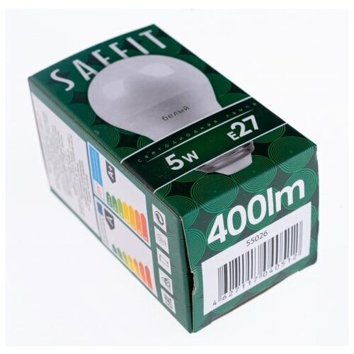 Лампа светодиодная LED 5вт Е27 белый матовый шар (SBG4505) | код 55026 | SAFFIT (90шт. в упак.)