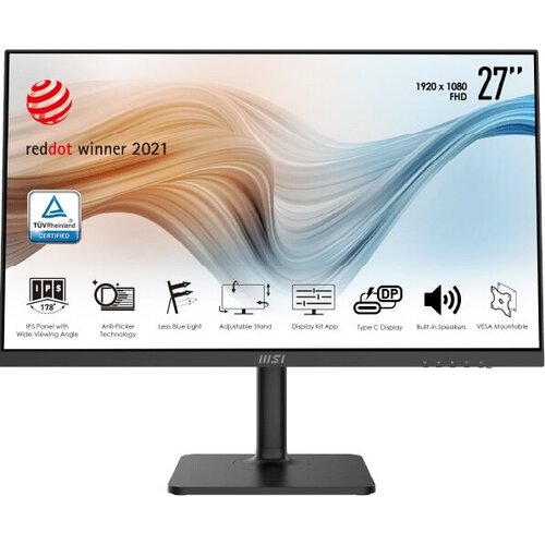 MSI Монитор MSI 27" Modern MD271P черный IPS LED 16:9 HDMI M/M матовая HAS Piv 250cd 178гр/178гр 1920x1080 75Hz FHD USB 5.6кг