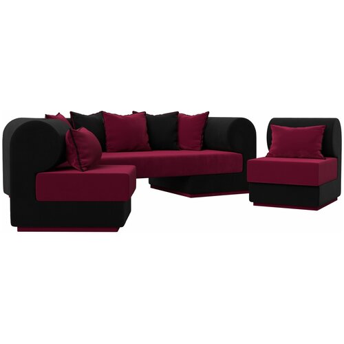Набор Лига Диванов Кипр-3 (диван, 2 кресла) Микровельвет БордовыйЧерный