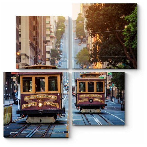 Модульная картина Два старинных трамвая по улицам Сан-Франциско140x140