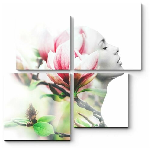Модульная картина Девушка-цветок 90x90