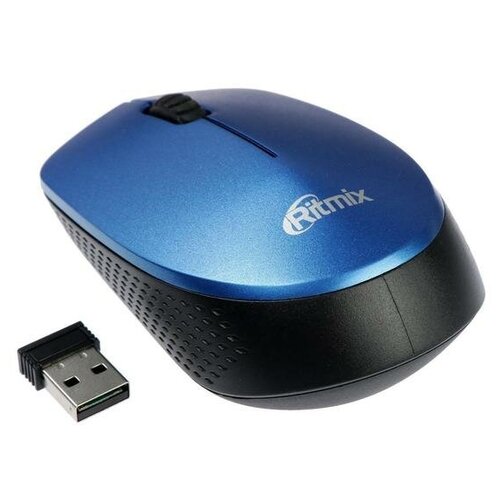 Мышь Ritmix RMW-502, беспроводная, оптическая, 1200 dpi, 2xAAA(не в компл), USB, синяя