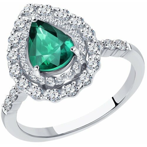 Кольцо Diamant online, белое золото, 585 проба, бриллиант, изумруд, размер 18, бирюзовый