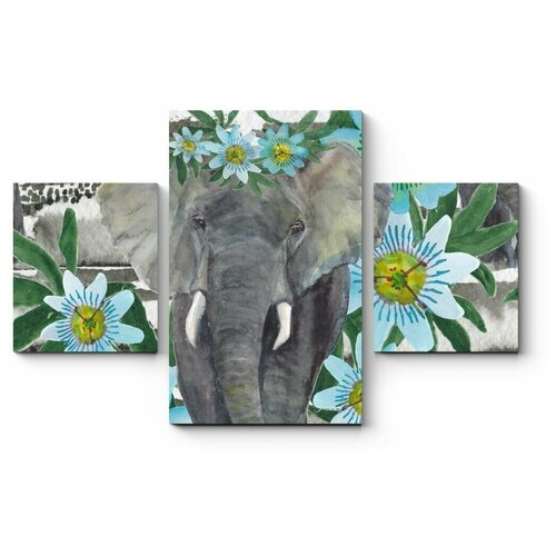Модульная картина Слон, гуляющий среди цветов140x91