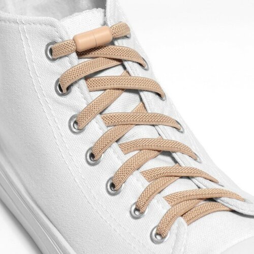 Шнурки для обуви, пара, плоские, с фиксатором, эластичные, d = 6 мм, 100 см, цвет бежевый