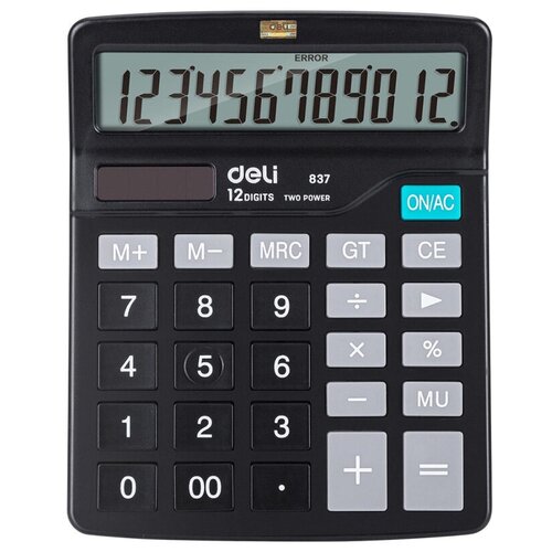 Калькулятор настольный компак Deli E837,12р, дв. питание, 148x120мм, черный