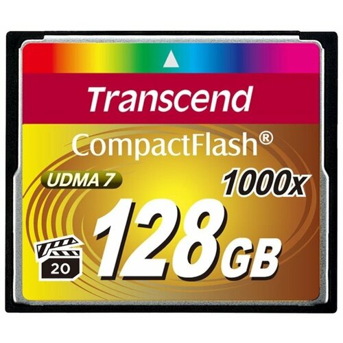 Карта памяти Transcend Compact Flash 128 ГБ, R/W 160/120 МБ/с, 1 шт., черный