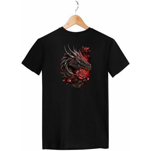 Футболка Zerosell Dragon Дракон С Красной Розой, размер 3XS, черный