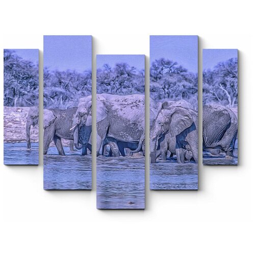 Модульная картина Африканские слоны на водопое 101x82