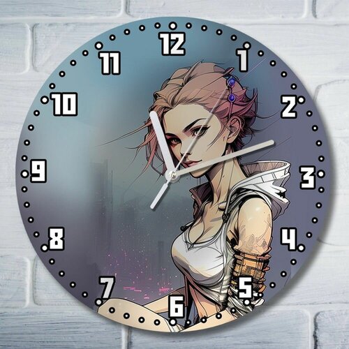 Настенные часы, деревянные, бесшумные, УФ печать cyberpunk киберпанк девушка - 1353