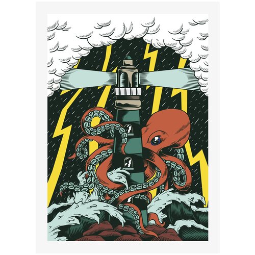 Постер / Плакат / Картина Огромный осьминог 90х120 см в подарочном тубусе