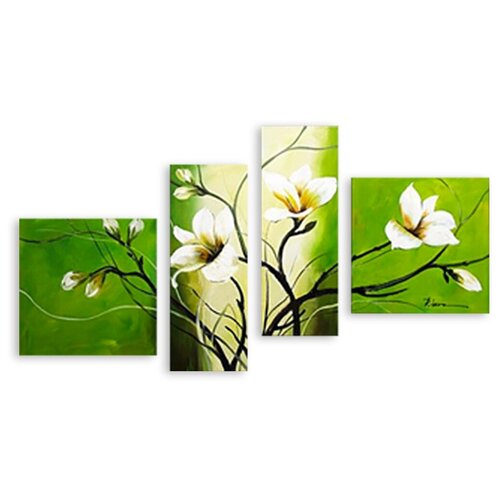 Модульная картина на холсте "Белые цветы на зелёном" 90x52 см