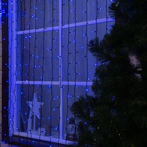 Гирлянда "Занавес" 2 х 6 м, IP44, УМС, тёмная нить, 1440 LED, свечение синее, 220 В
