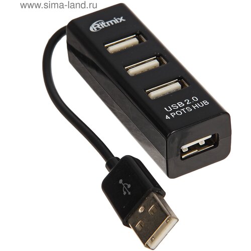 Разветвитель USB (Hub) Ritmix CR-2402, 4 порта, USB 2.0, черный,
