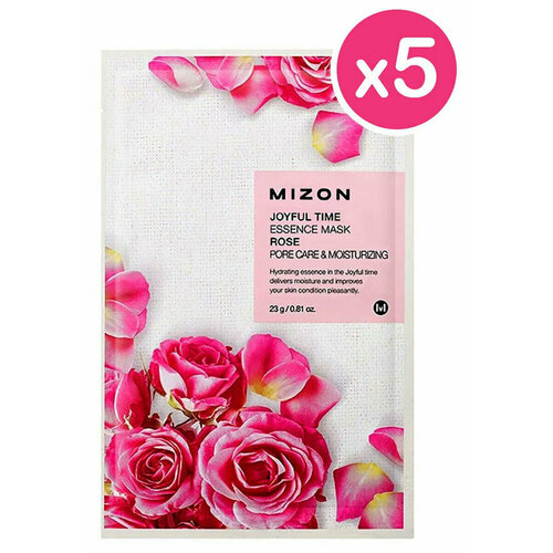 Mizon Набор Тканевая маска для лица с экстрактом лепестков розы Joyful Time Essence Mask Rose 23г 5 шт