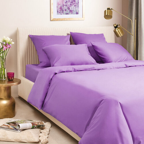 Комплект постельного белья 1,5-спальный с пододеяльником на молнии Моноспейс, сатин (хлопок 100%), фиолетовый, Ecotex