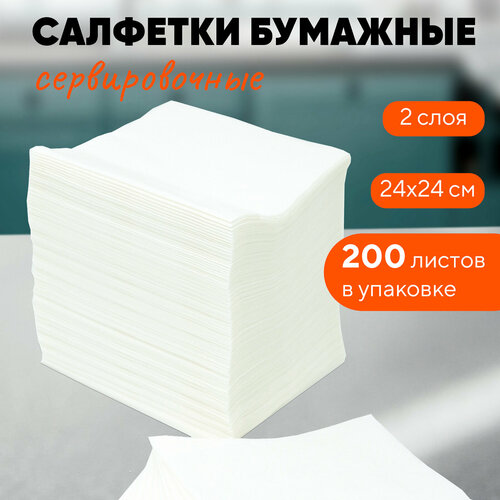 Салфетки бумажные белые, 24х24 см, 2-слойные, 250 листов в пачке, Optiline