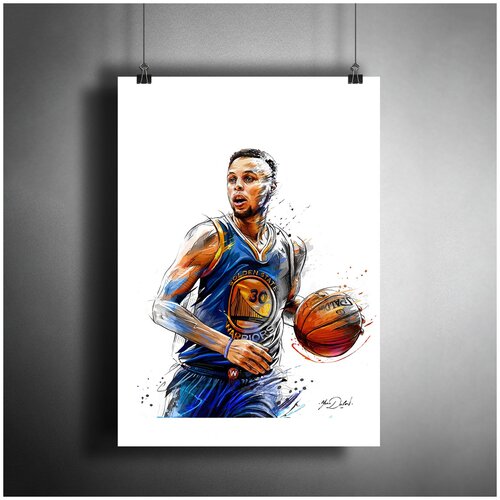 Постер плакат для интерьера "Американский баскетболист Стефен Карри. Stephen Curry, NBA" / Декор Офиса, бара. A3 (297 x 420 мм)