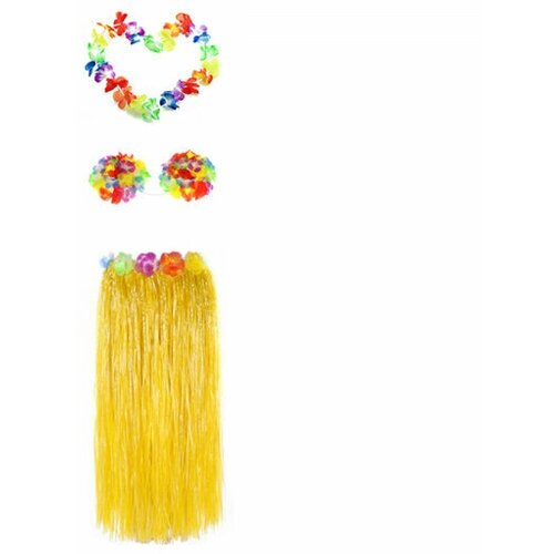 Набор гавайское ожерелье 96 см, лиф "Лилия лифчик" из цветов, юбка желтая с цветочками 80 см