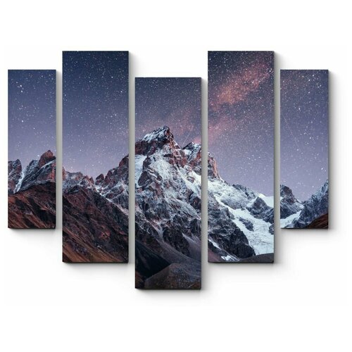 Модульная картина Заснеженные вершины под фантастическим звездным небом 141x114