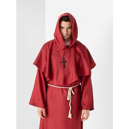 Мантия с капюшоном, карнавальный костюм священника средневекового монаха на Хеллоуин, красный L