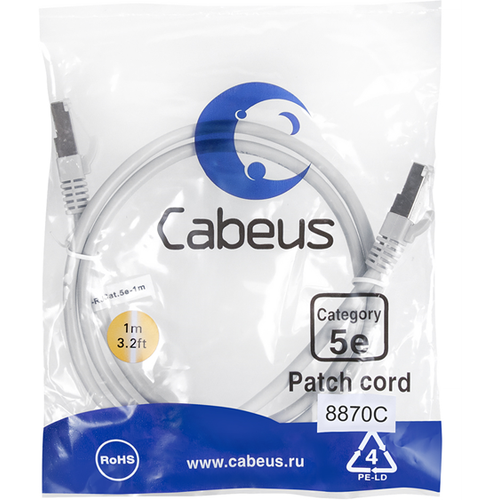 Cabeus PC-FTP-RJ45-Cat.5e-1m-LSZH Патч-корд F/UTP, категория 5е, 2xRJ45/8p8c, экранированный, серый, LSZH, 1м (PC-FTP-RJ45-Cat.5e-1m-LSZH)