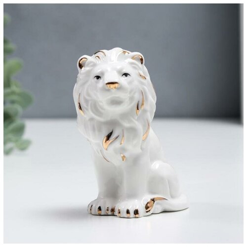 Сувенир керамика "Белый лев" с золотом 10 см