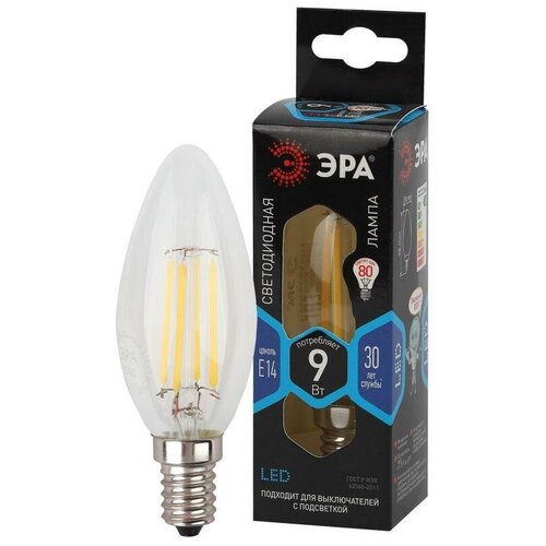 Лампа светодиодная филаментная F-LED B35-9W-840-E14 9Вт B35 свеча 4000К нейтр. бел. E14 | код. Б0046995 | Эра (7шт. в упак.)