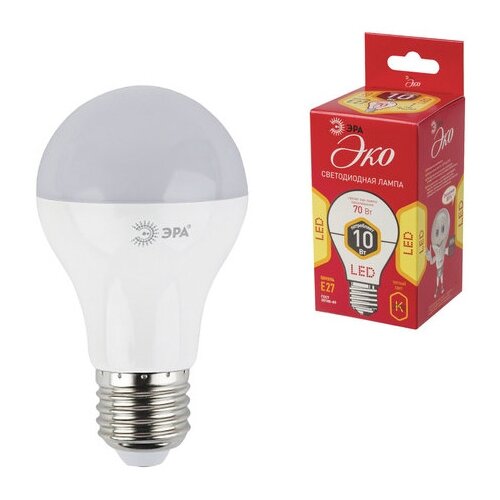 Лампа светодиодная ЭРА, 10 (70) Вт, цоколь E27, грушевидная, теплый белый свет, 25000 ч, LED smdA60-10w-827-E27ECO - 3 шт.