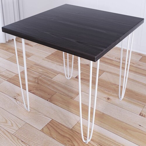 Стол кухонный Loft с квадратный столешницей цвета венге из массива сосны 40 мм и белыми ножками-шпильками, 75x75х75 см