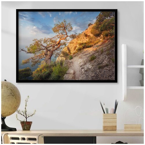 Постер "Дерево в горах" 50 на 70 в черной рамке / Картина для интерьера / Плакат / Постер на стену / Интерьерные картины