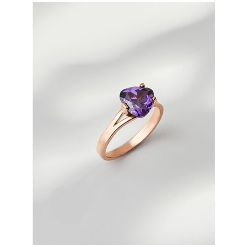 Кольцо Shine & Beauty, фианит, размер 19, фиолетовый, золотой